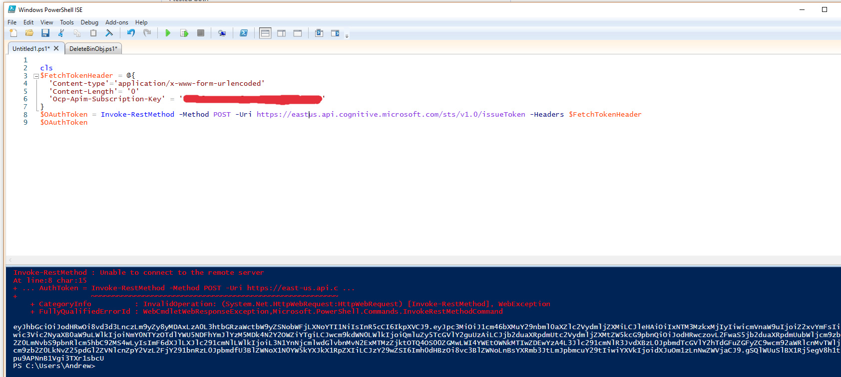 Recognition failed with Canceled. Did you enter your subscription ...
