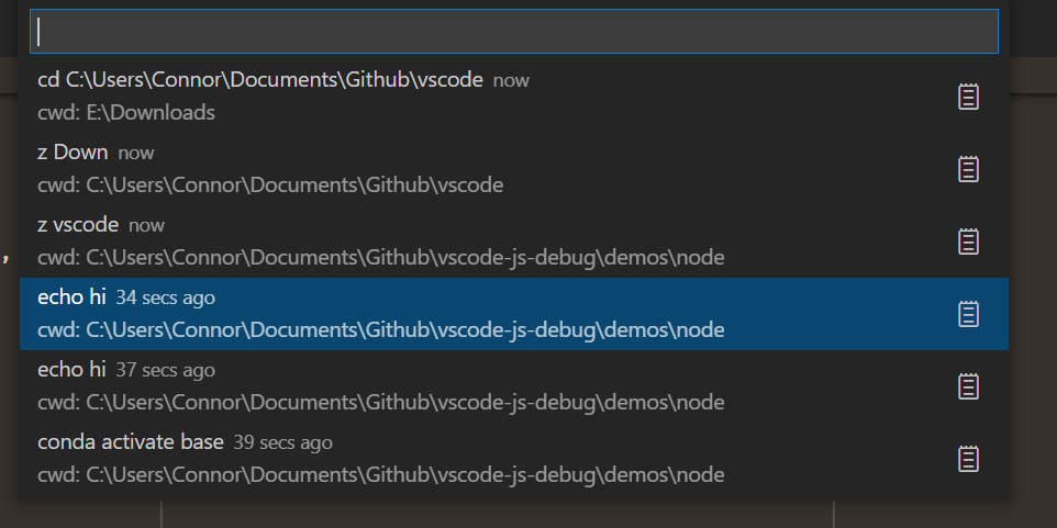 runRecentCommand should deduplicate identical commands · Issue #141495 · microsoft/vscode · GitHub