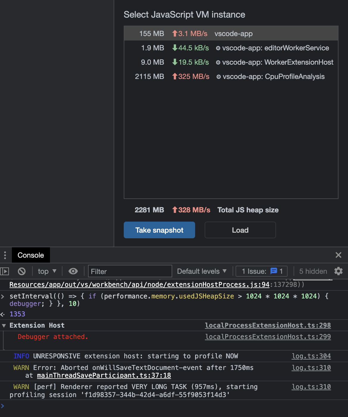 OOM with extension host profiling · Issue #169299 · microsoft/vscode · GitHub