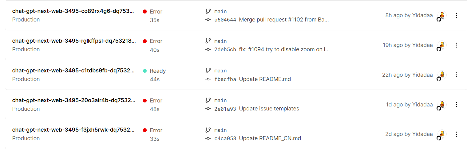 [Bug] Vercel 自动更新部署出错 · Issue #1020 · ChatGPTNextWeb/ChatGPT-Next-Web · GitHub