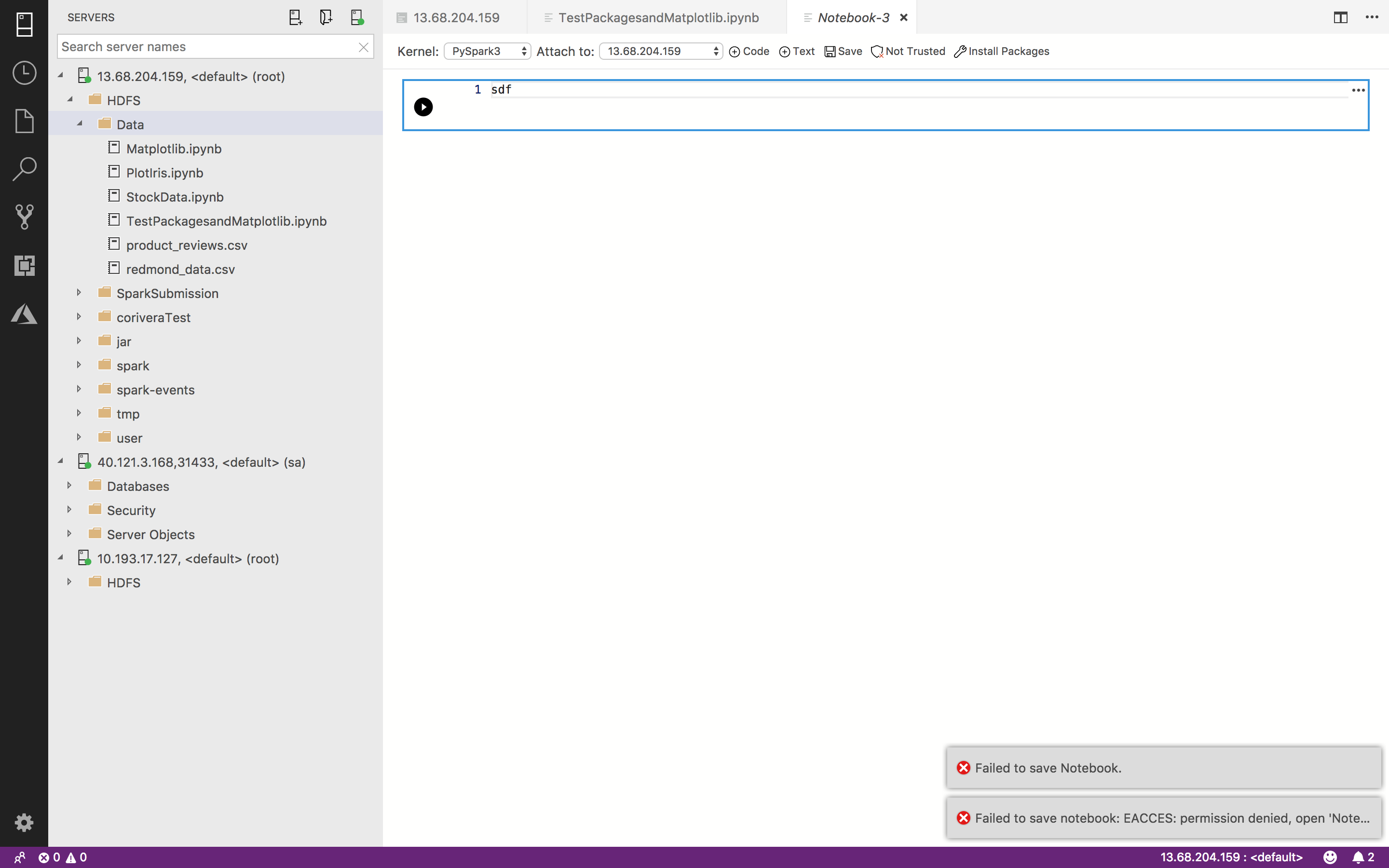 Notebook saves are broken · Issue #3432 · microsoft/azuredatastudio · GitHub