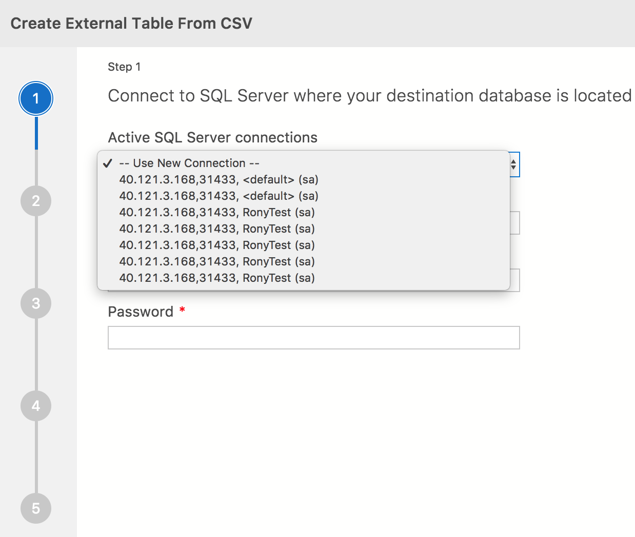 Duplicate server connection information shown in the Create External Table wizard · Issue #3513 ...
