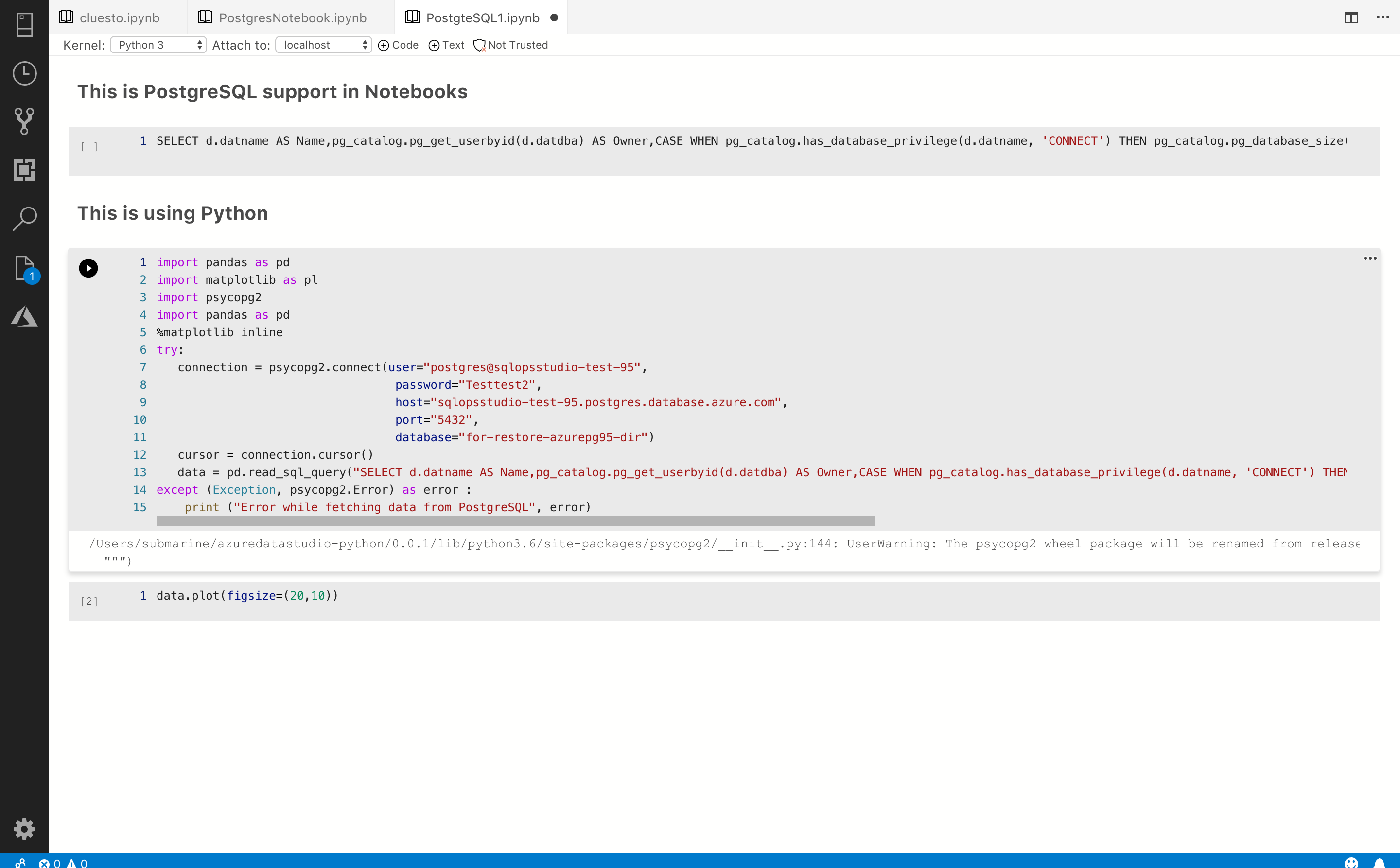 Opening the Python3 Notebook from the File > Open option without an active connection is not ...