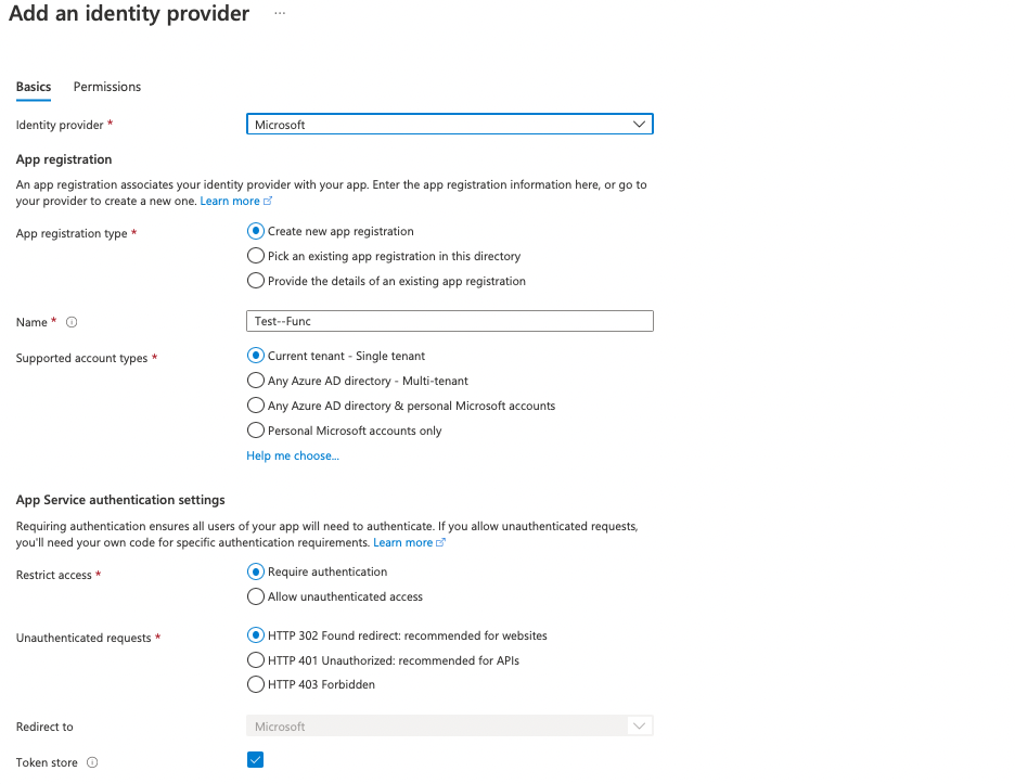 Error : updating Authentication Settings for Function App "function-name": web.AppsClient# ...