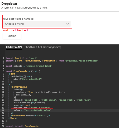 Cannot set default value/Value for single select Dropdown (Image, Header, Content) with search ...