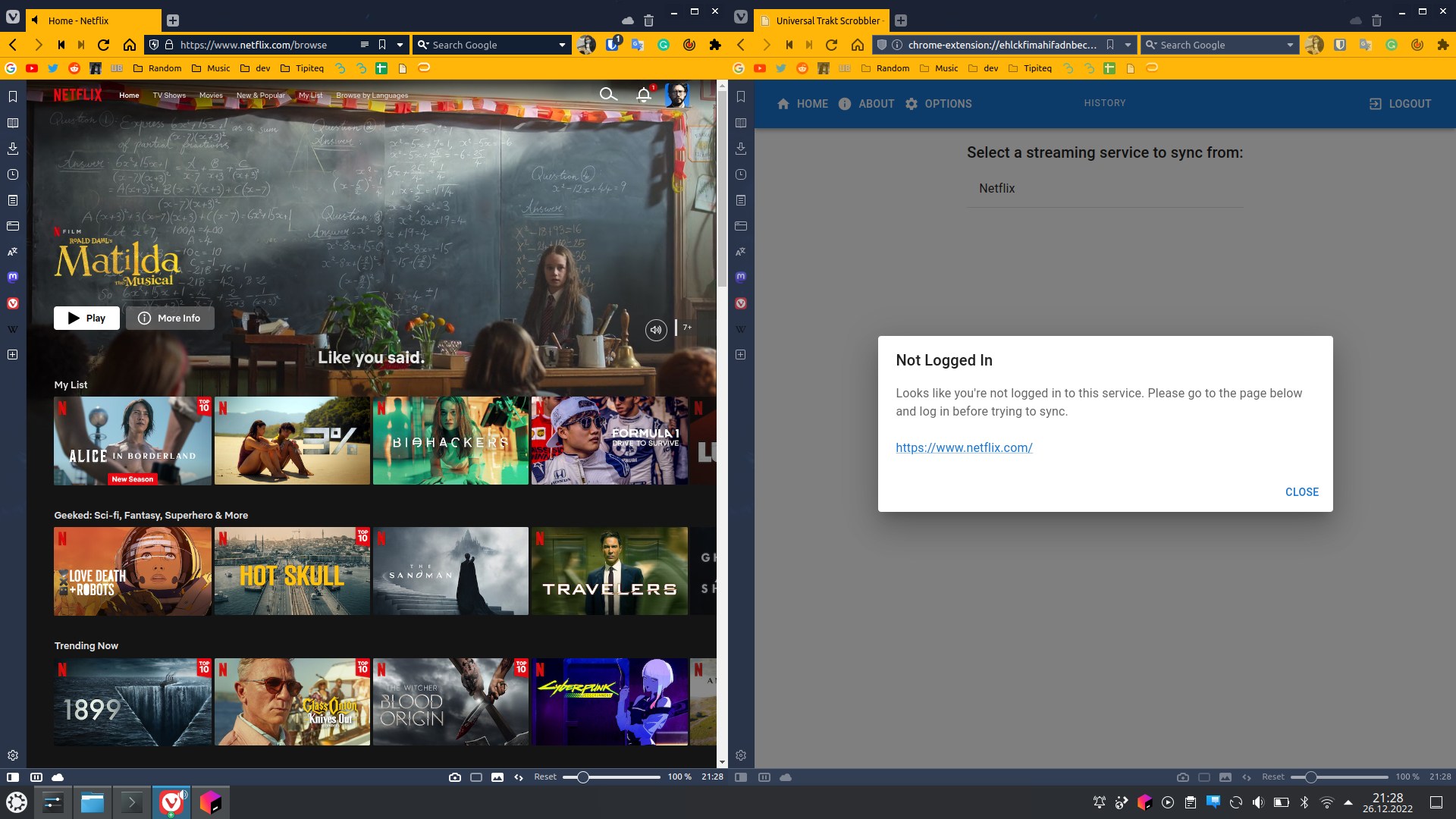Can't Sync Netflix: Looks like you're not logged in to this service ...