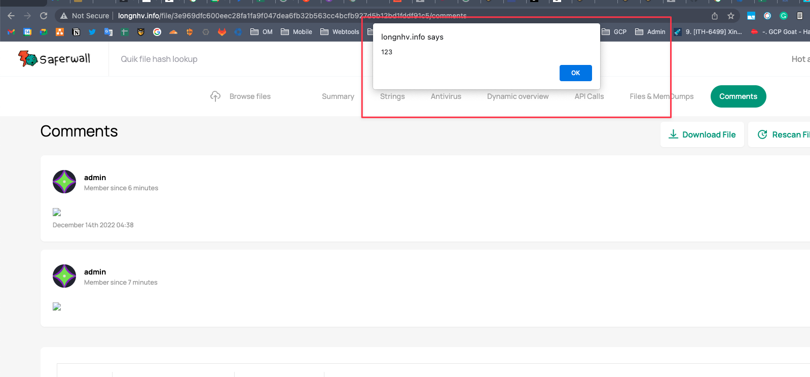 XSS in the Comment Page · Issue #394 · saferwall/saferwall · GitHub