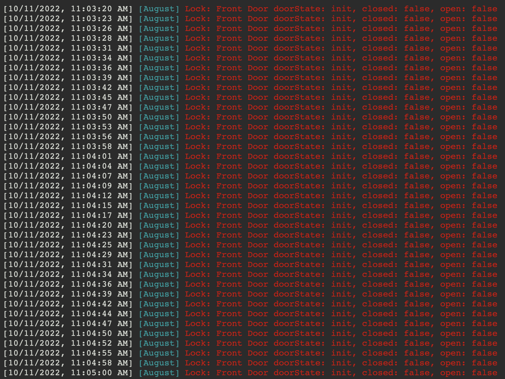 Bug: Log produces errors when DoorSense is not configured/in use. "Lock: Front Door doorState ...