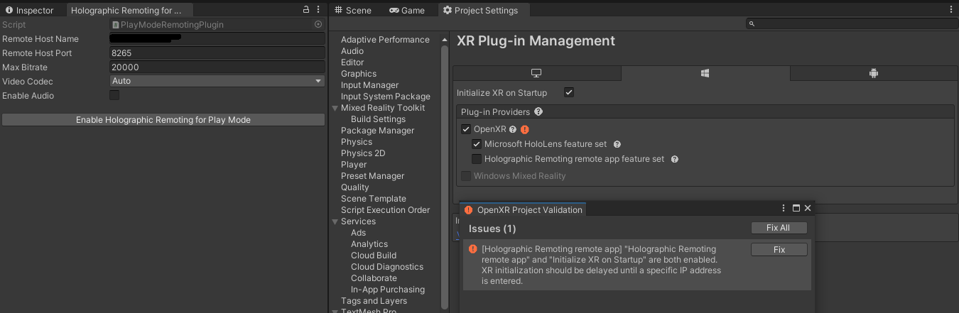 OpenXR project validation inaccurately reads XR initialization and holographic remoting ...