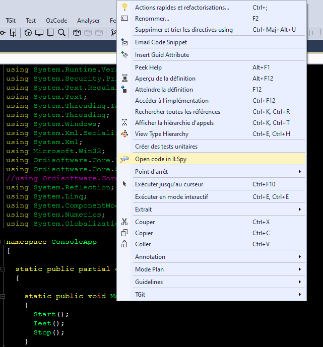 Visual Studio 2017 does not show Editor's context menu to open ILSpy and no assembly is opened ...