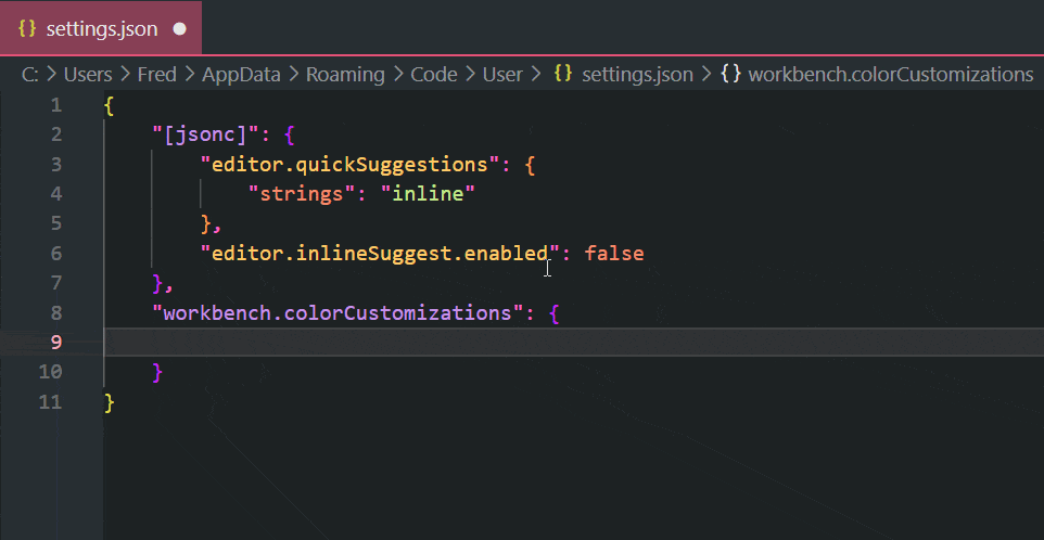 "editor.inlineSuggest.enabled" add extra quote when using tab in a "workbench ...