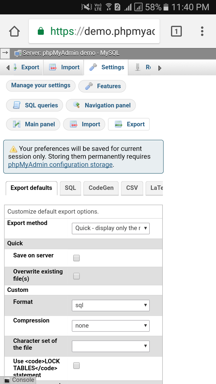 Export page of Setting is not responsive · Issue #13773 · phpmyadmin/phpmyadmin · GitHub