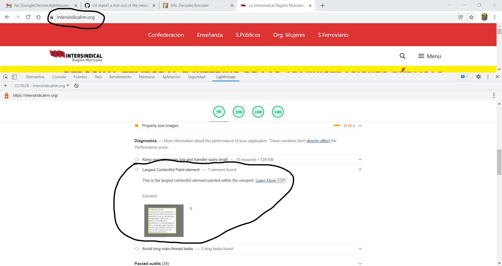 LH report a text out of the viewport as LCP · Issue #13405 · GoogleChrome/lighthouse · GitHub