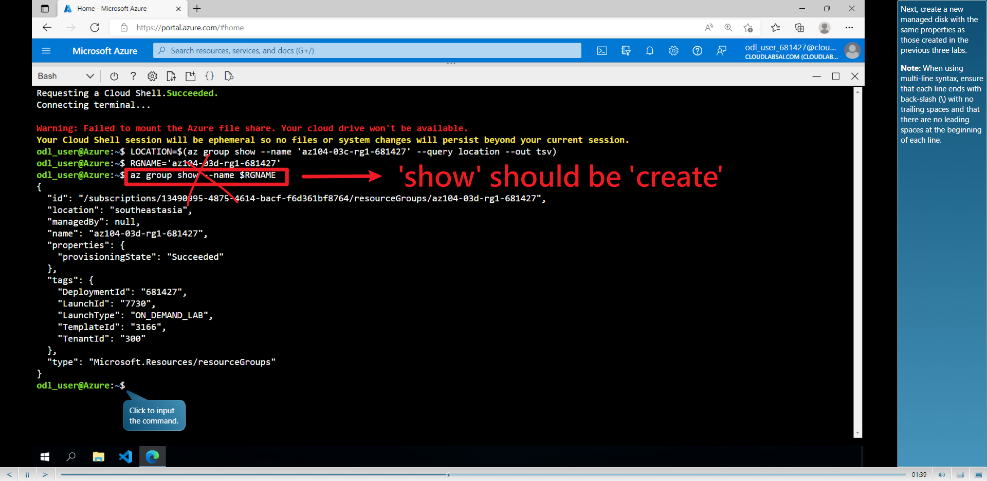 Wrong Cmd Displayed on Interactive Lab · Issue #635 · MicrosoftLearning/AZ-104 ...