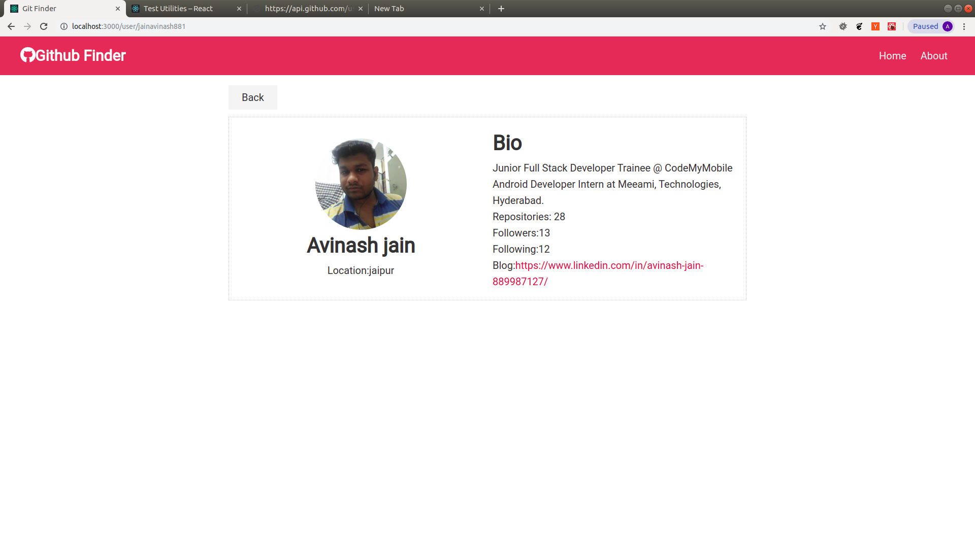 GitHub - jainavinash881/GitHub-Finder: My First hands on React, used ...