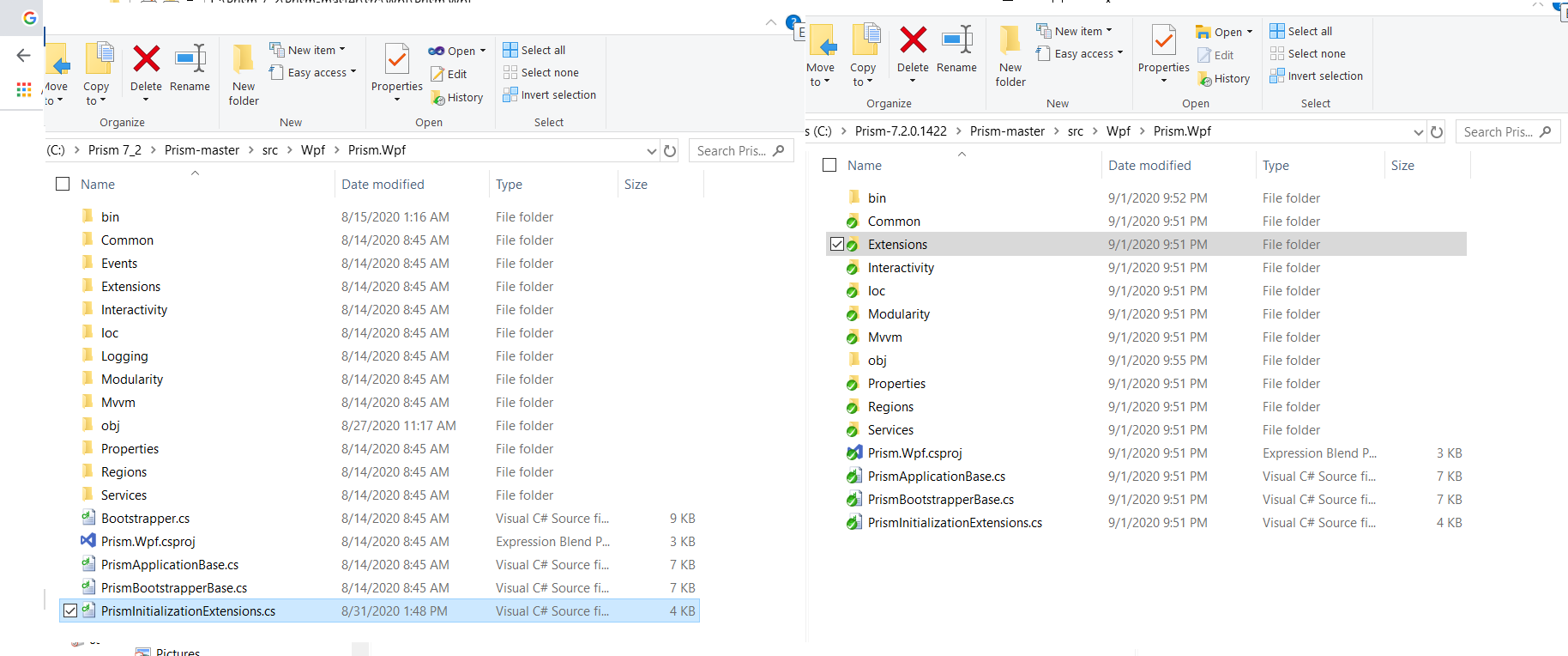 Prism 72 Vs Prism 7201422 Srcwpfprismwpf Complete Folders And Files Missing · Issue