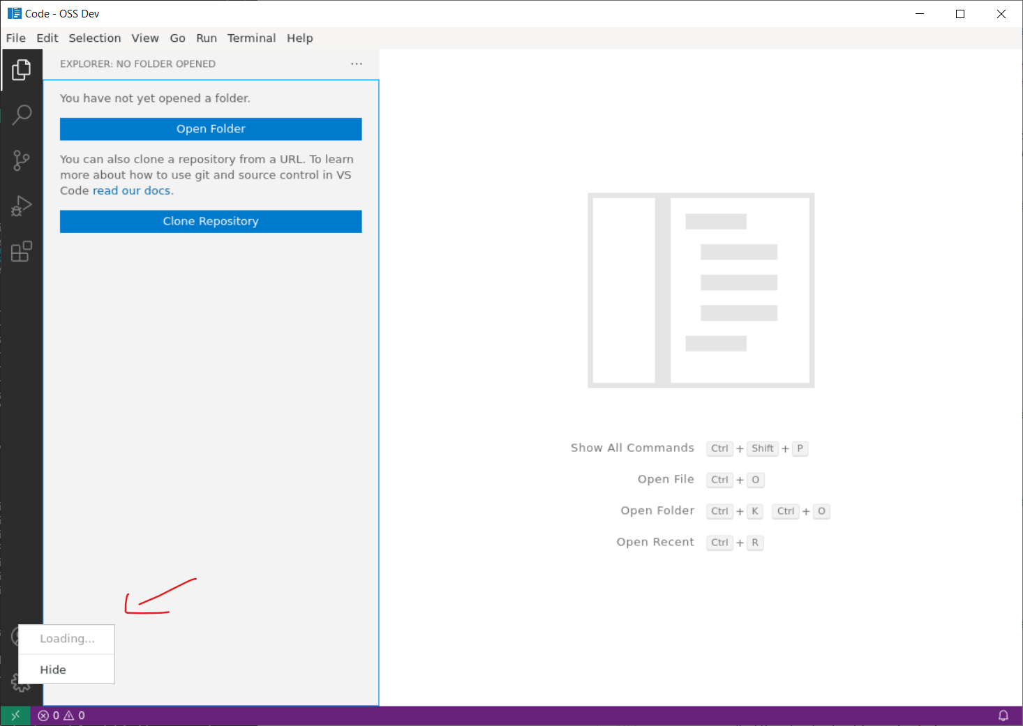 Accounts menu says "Loading..." on brand new oss launch · Issue #111497 · microsoft/vscode · GitHub