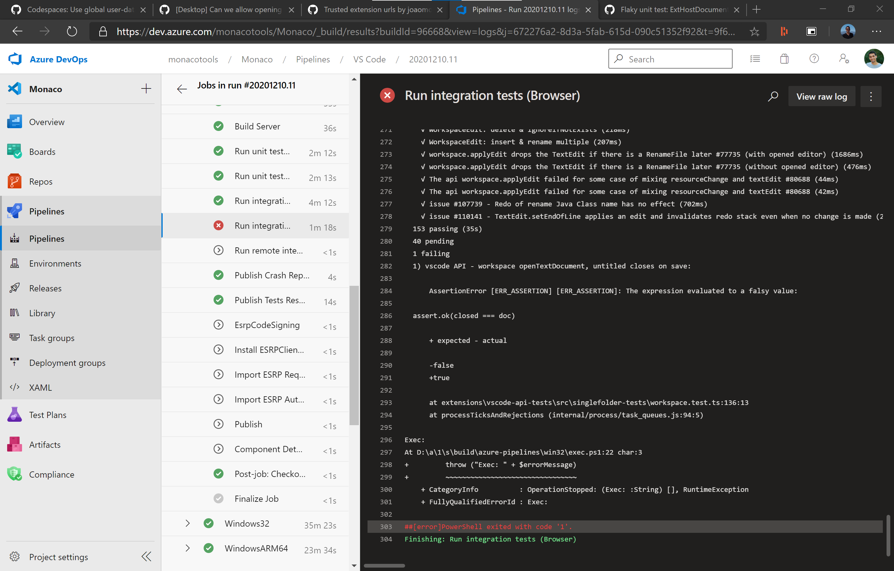 Flaky integration test: vscode API - workspace openTextDocument ...