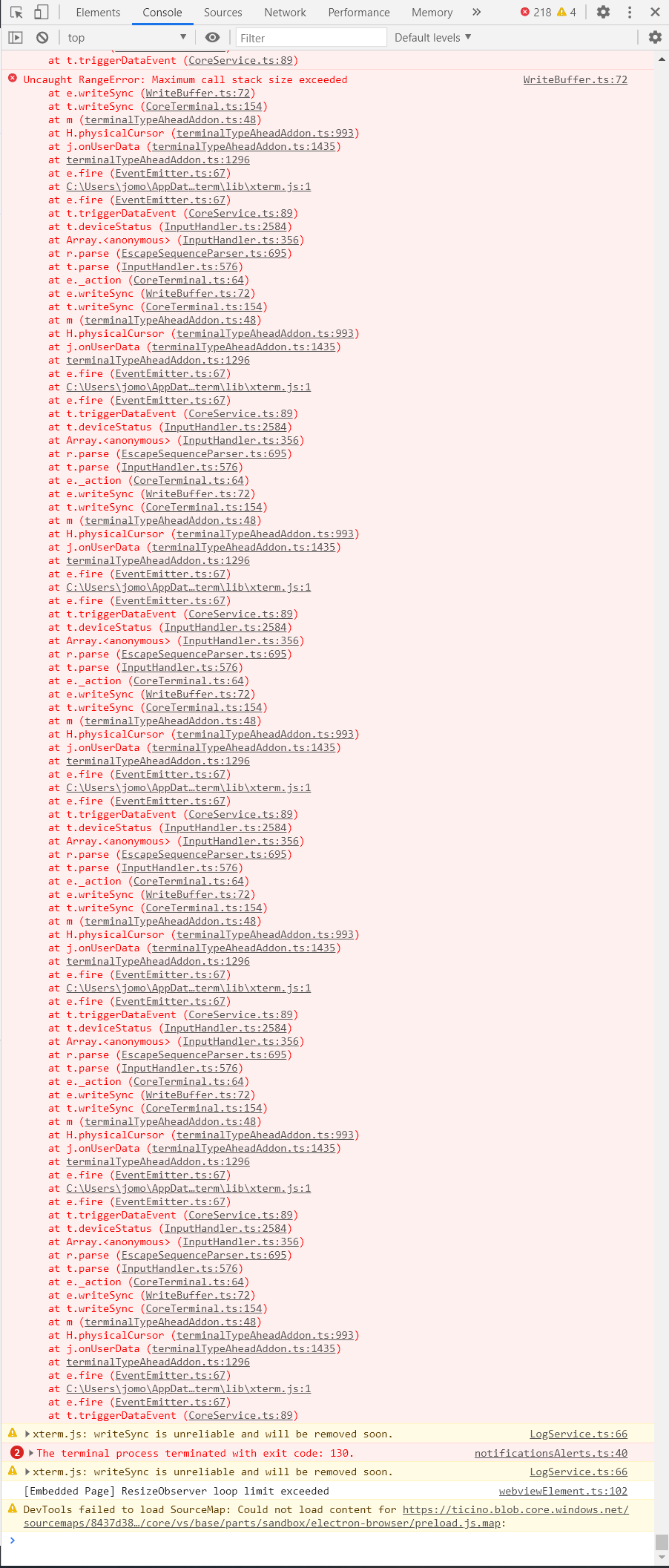 Terminal: Maximum call stack size exceeded · Issue #119797 · microsoft/vscode · GitHub