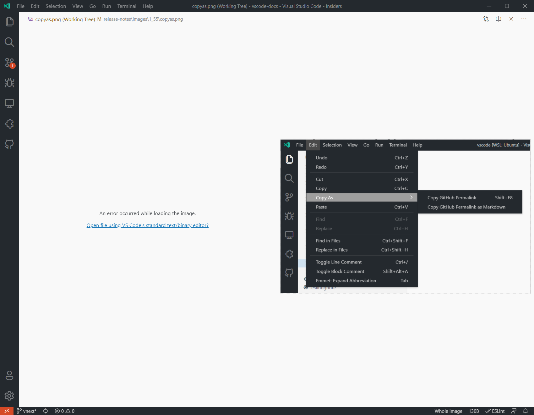 Cant Open Image Diff Editor Left Side · Issue 120110 · Microsoftvscode · Github 