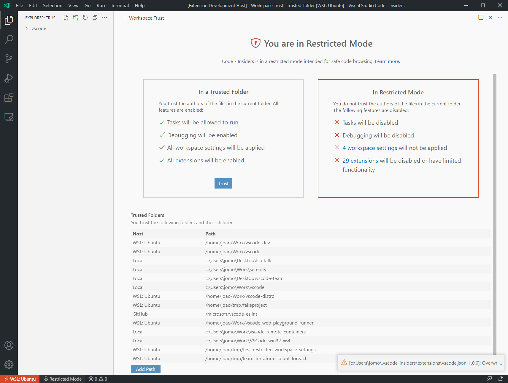 Trust: Missing settings link · Issue #122542 · microsoft/vscode · GitHub