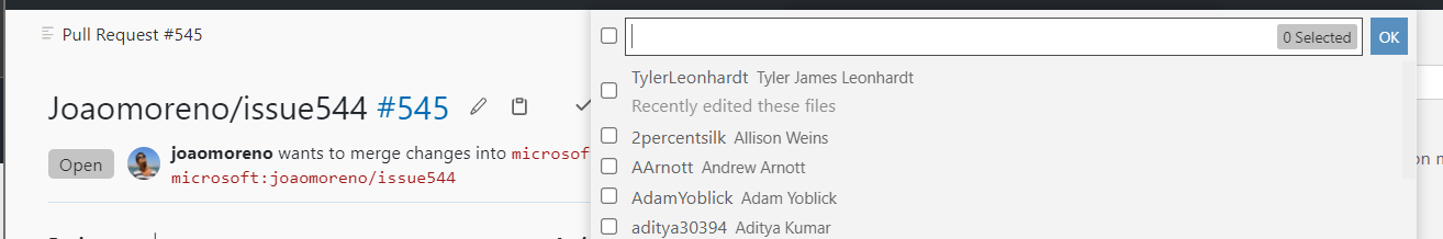 Assigning reviewers and assignees should use simple quick open · Issue #3385 · microsoft/vscode ...