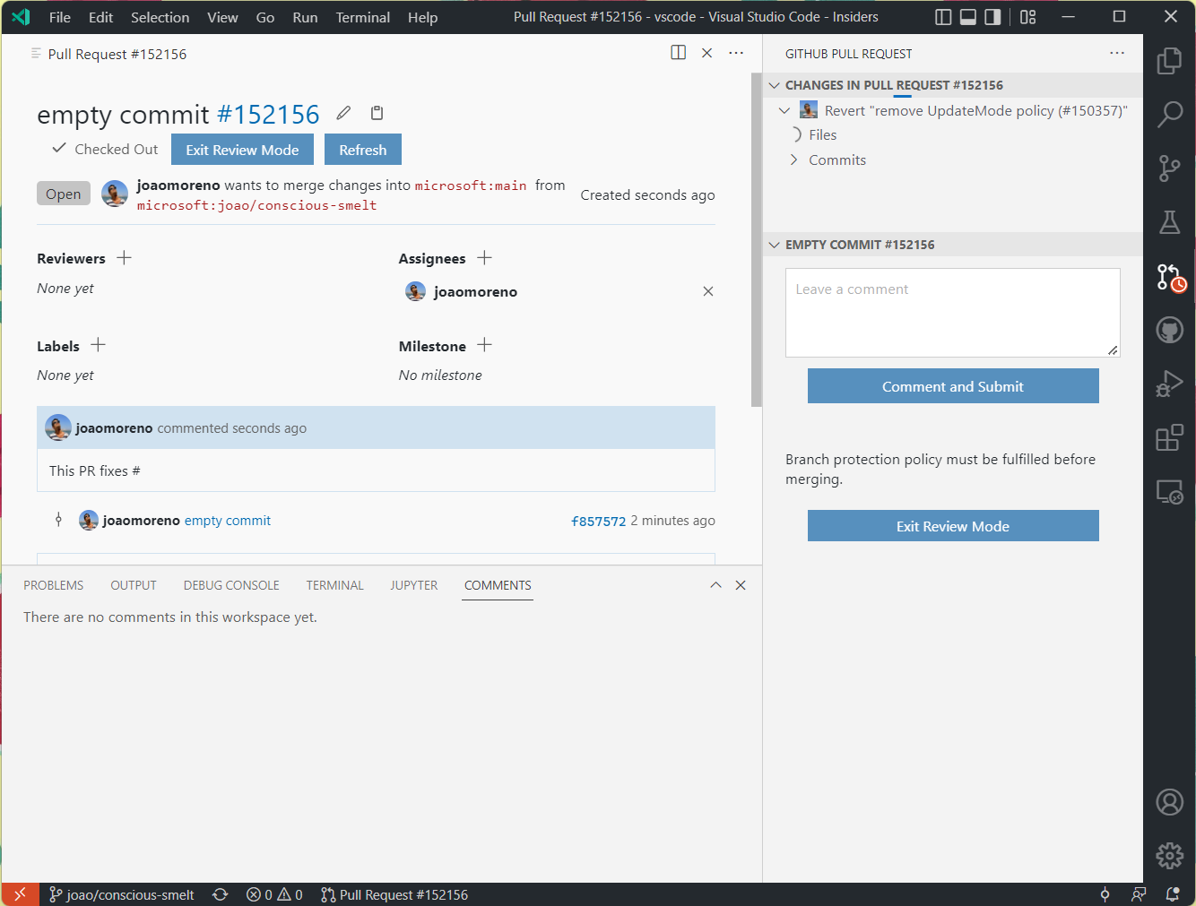 PR with no changes loads forever · Issue #3626 · microsoft/vscode-pull ...