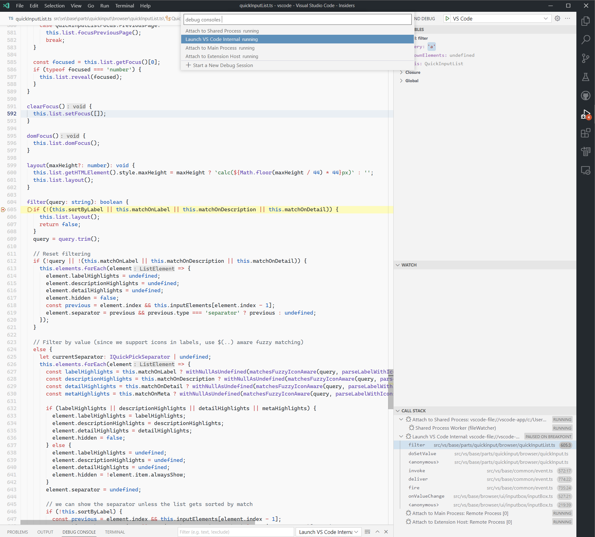 Quickpick Debug Consoles Doesn T Show Paused State · Issue 153466 · Microsoft Vscode · Github