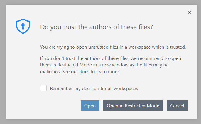 Opening untrusted files in a trusted workspace gets remembered forever, without the user's ...