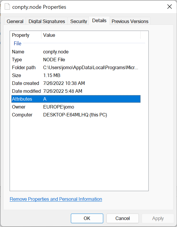 Windows: All .node files should have Product Name · Issue #156408 · microsoft/vscode · GitHub