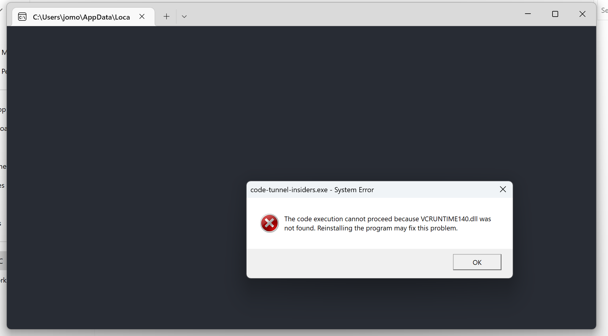 Failed to run cli due to missing DLL · Issue #164427 · microsoft/vscode · GitHub
