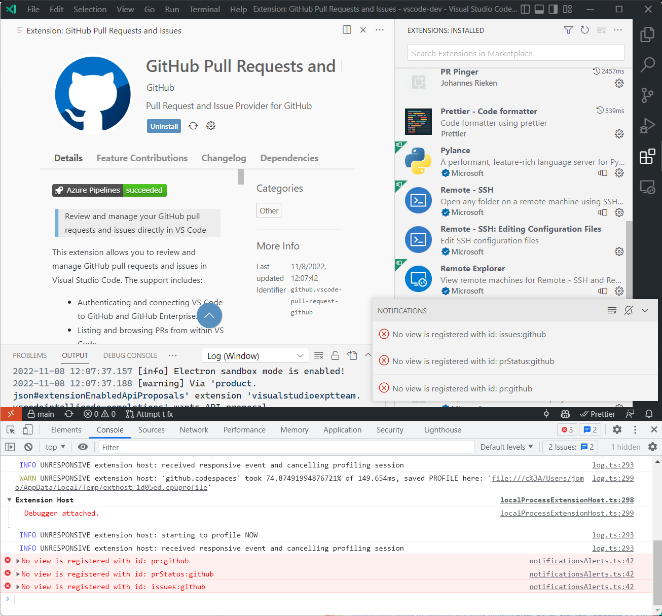 Extension Runs In Extension Host But Contributions Do Not Get Registered · Issue 165806