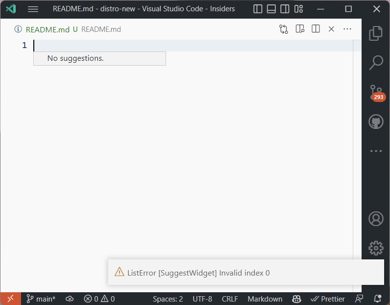 Warning When Triggering Suggest Widget Twice With No Suggestions · Issue 166566 · Microsoft