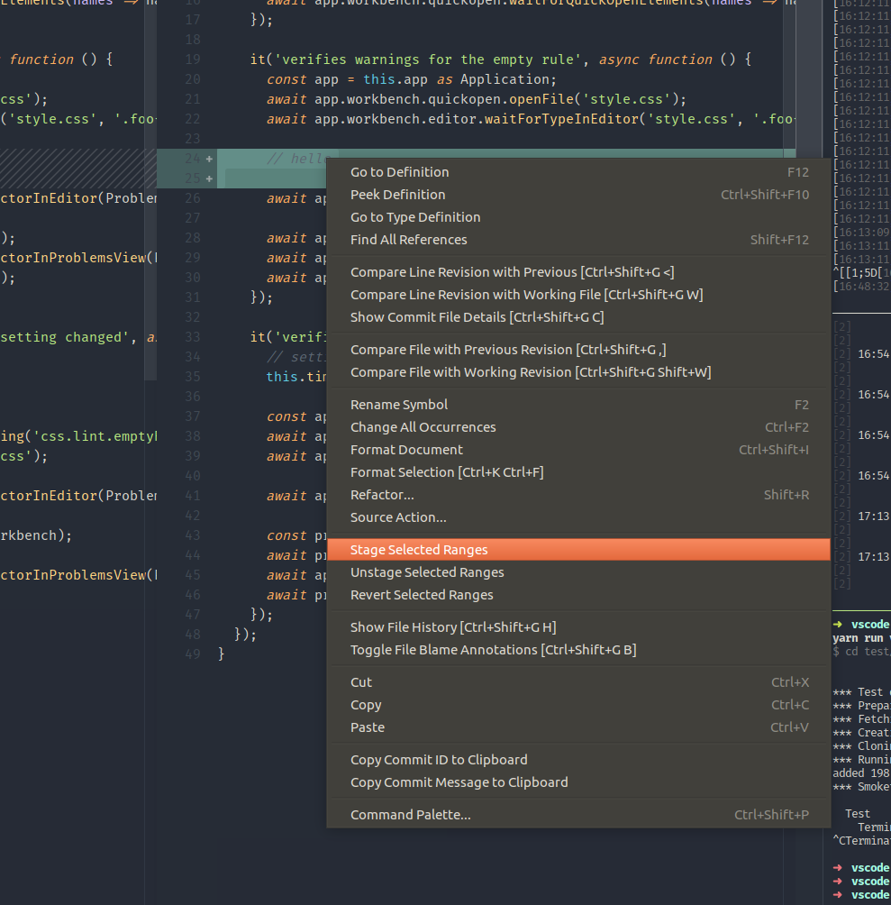 Command to stage hunk under the cursor · Issue #48323 · microsoft ...