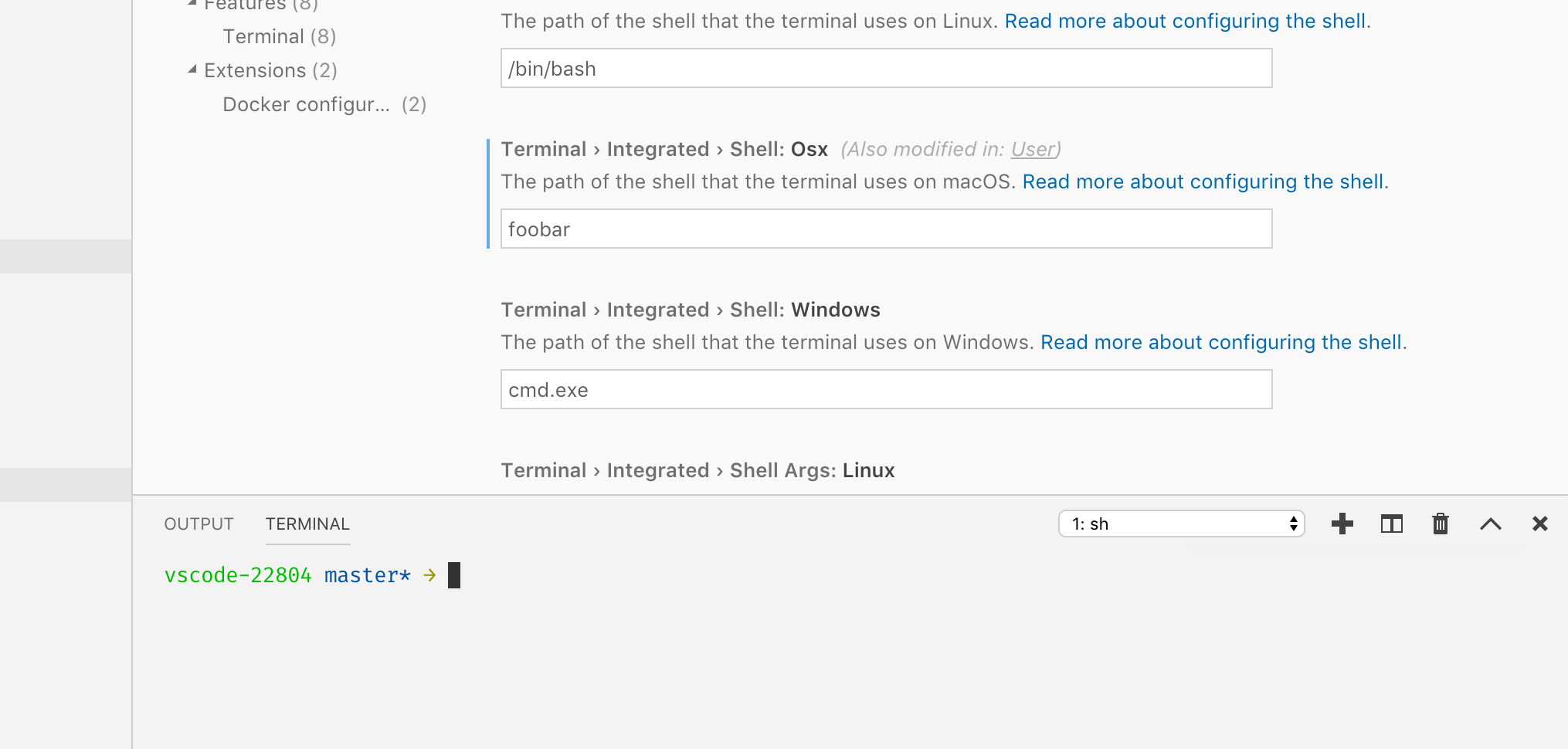 Can't configure macos integrated terminal shell in workspace settings ...