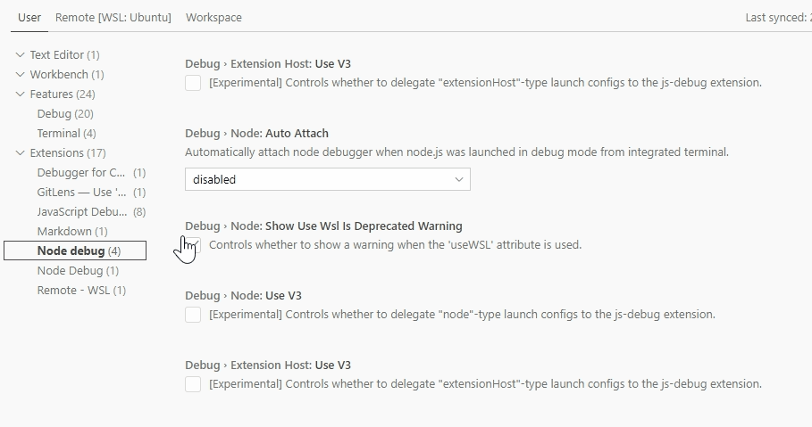 Node Debug: Strange settings UI behavior · Issue #95231 · microsoft/vscode · GitHub
