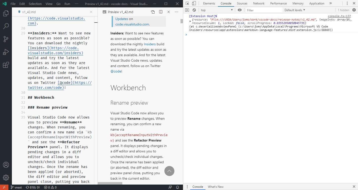 Console Spew When Reloading Window With Markdown Preview Open · Issue 96915 · Microsoft Vscode