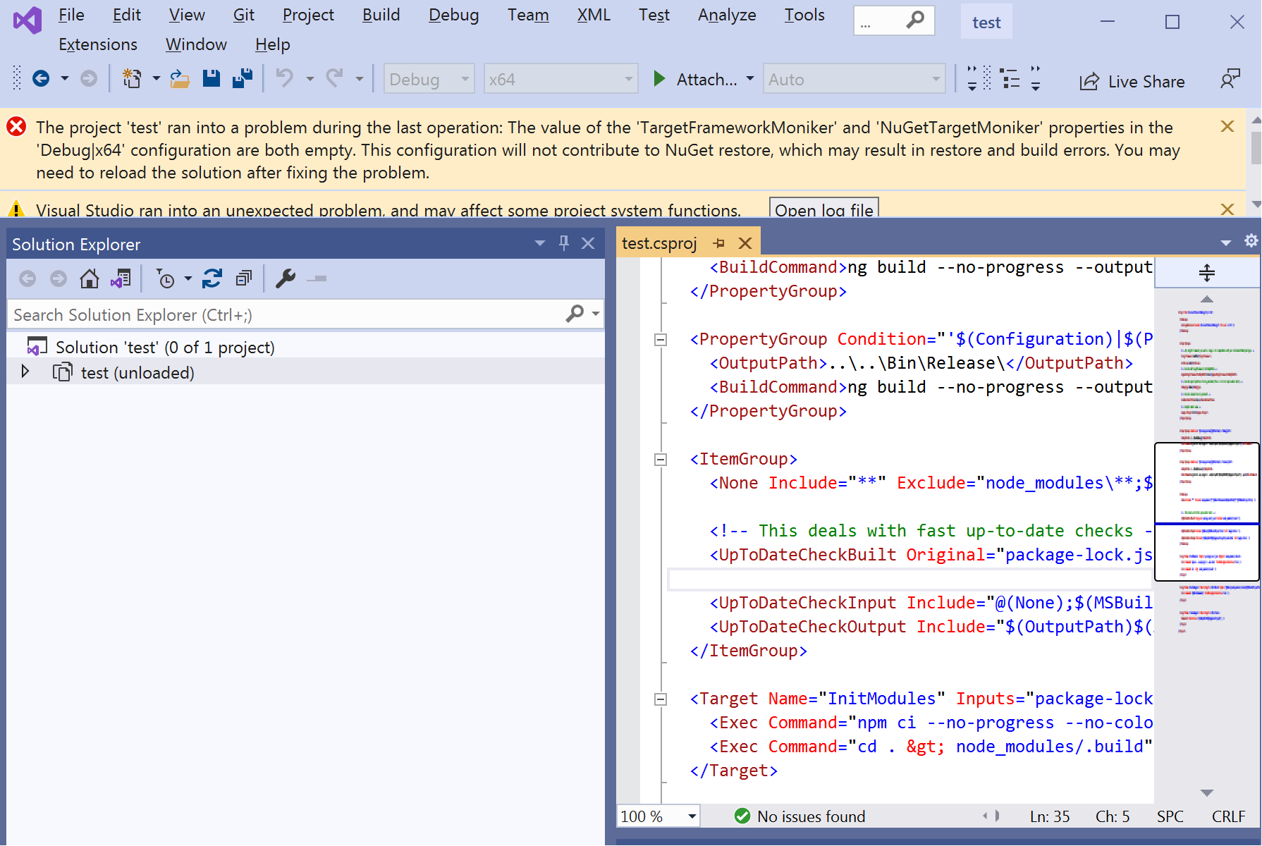The value of the 'TargetFrameworkMoniker' and 'NuGetTargetMoniker' properties in the 'x64 ...