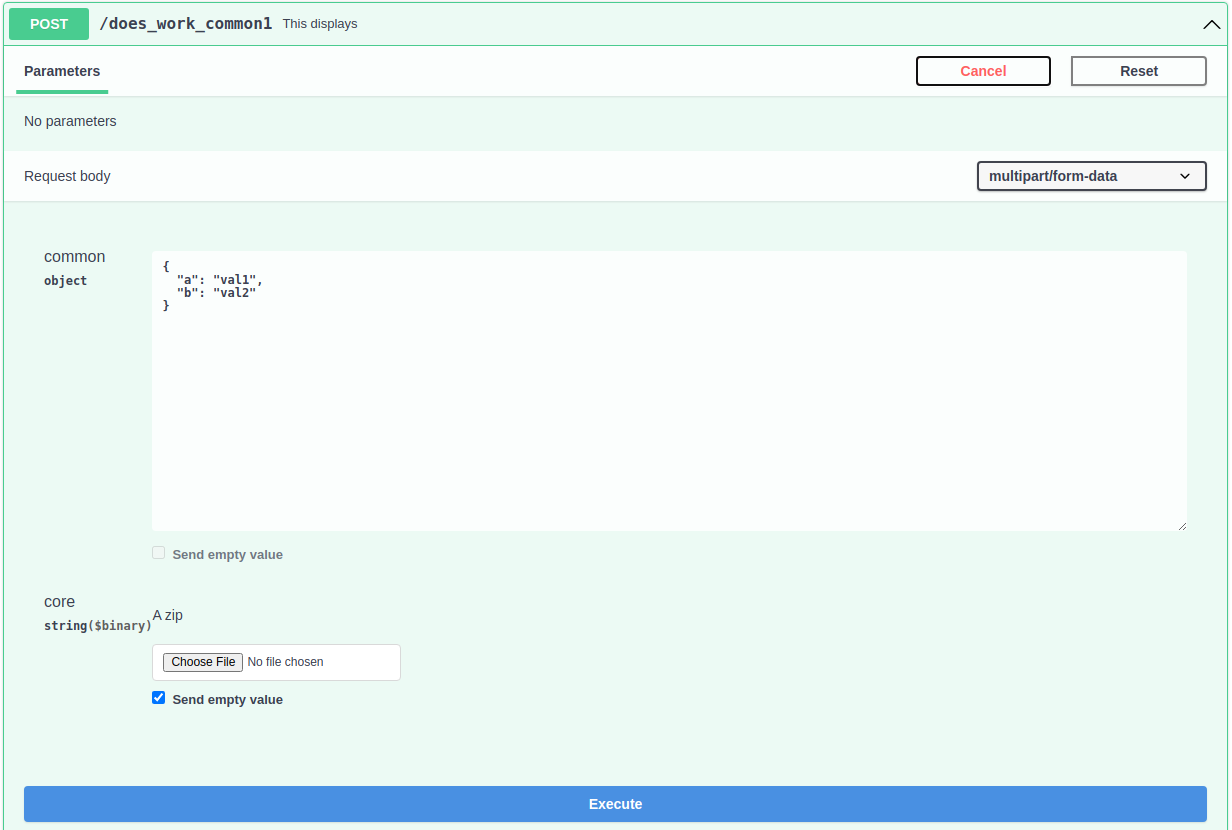 When using oneOf with multipart/form-data the ability to upload a file ...