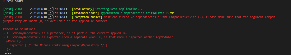 Nest can't resolve dependencies of the CompaniesService (?) · Issue #682 · nestjsx/crud · GitHub