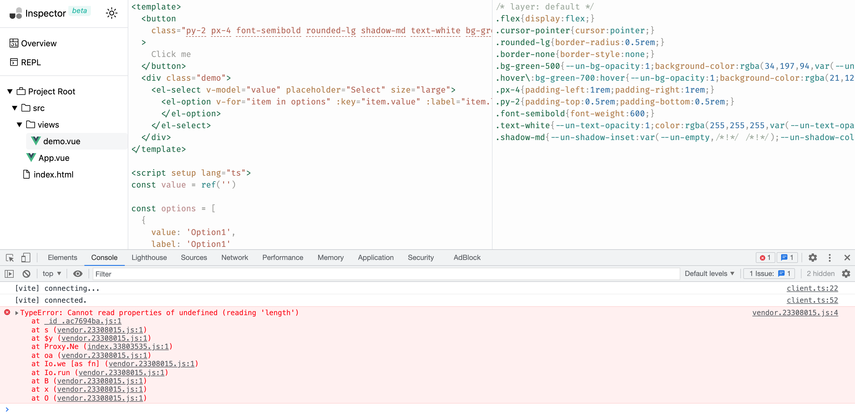 when i open http://localhost:4000/__unocss; error : Cannot read properties of undefined (reading ...