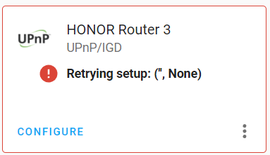 UPnP/IGD integration with HONOR 3 Router reports following error: 'Retrying setup: ('', None ...
