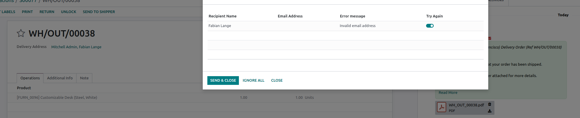 Invalid Mail on WH/OUT with different delivery address · Issue #119610 · odoo/odoo · GitHub