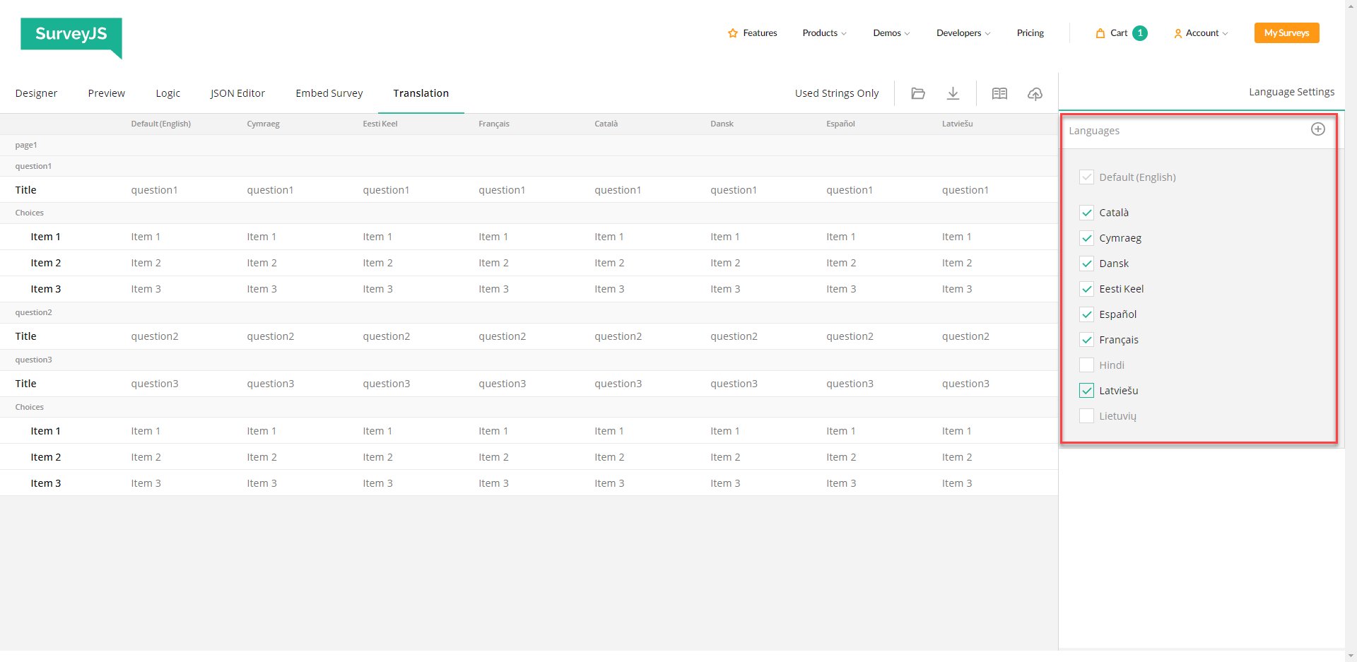 The Translation tab simultaneously shows a limited number columns ...