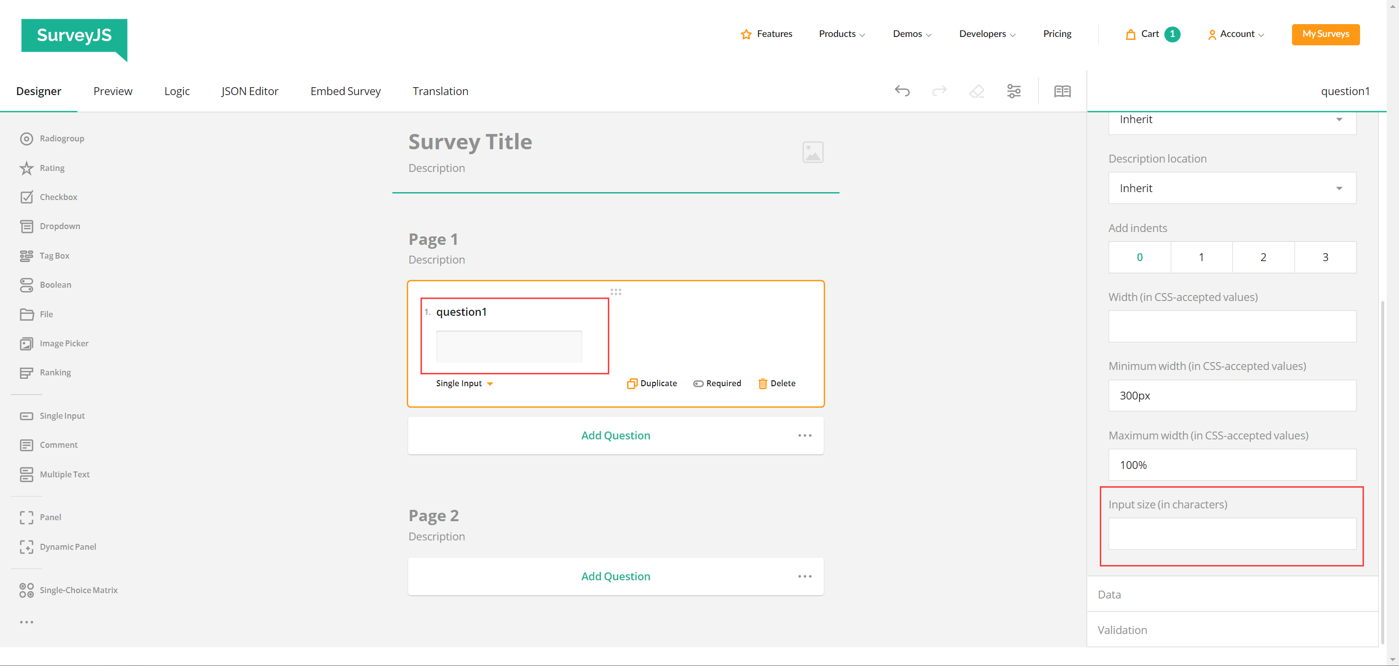 Input Field Size is not Reset to the original size · Issue #3755 · surveyjs/survey-creator · GitHub