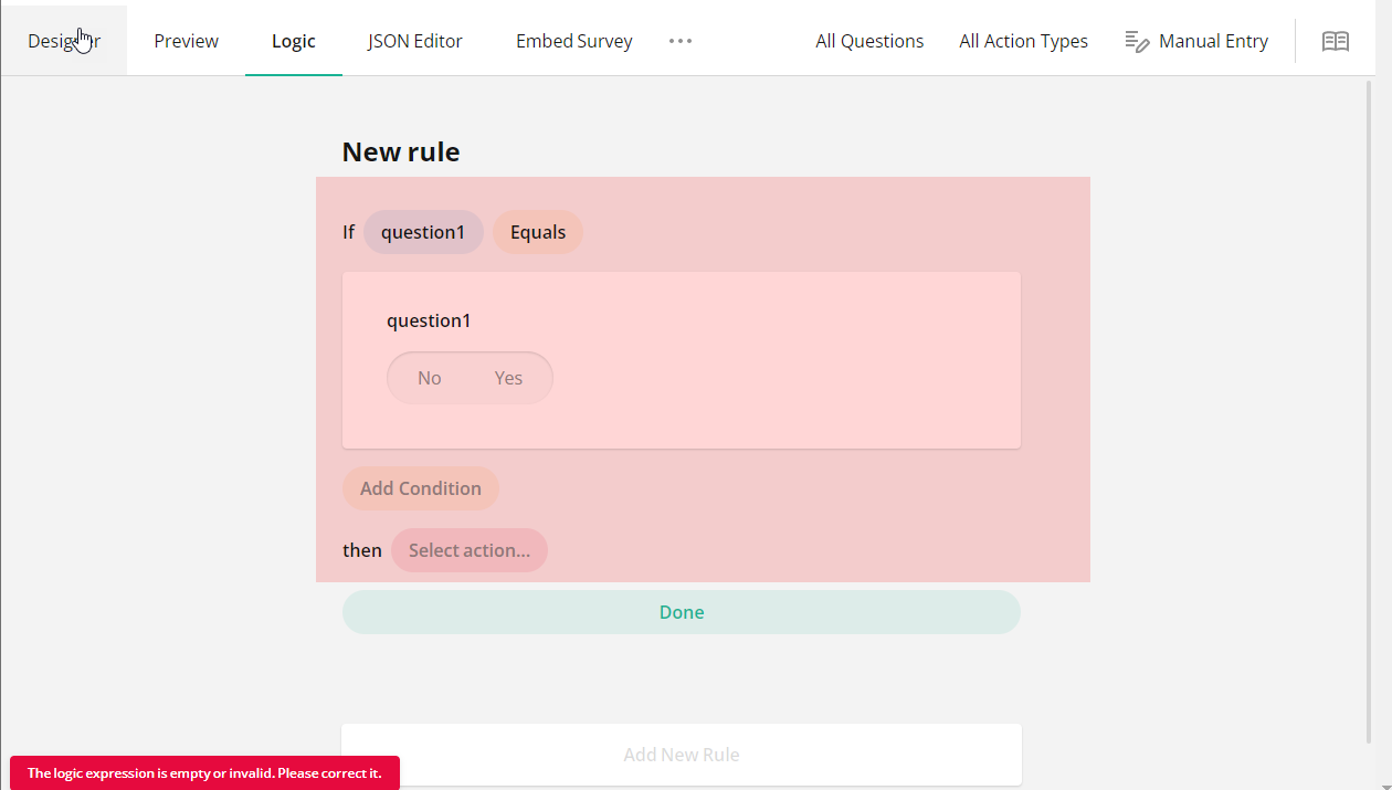 Logic Tab - Prevent users from leaving the Logic tab when a Logic Rule was not saved · Issue ...