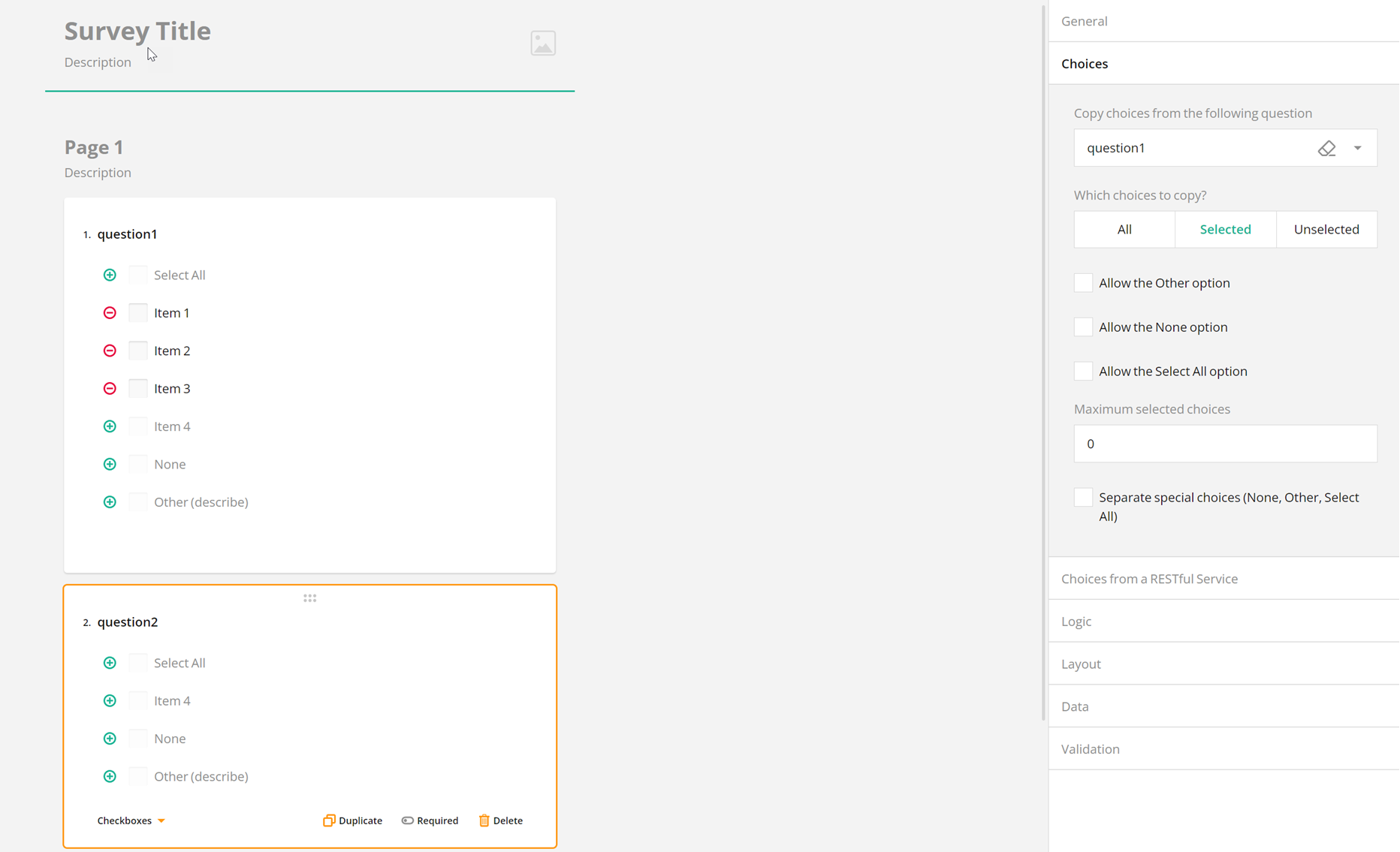 Copy choices from the following question (Selected | Unselected) - Implement a visual indication ...