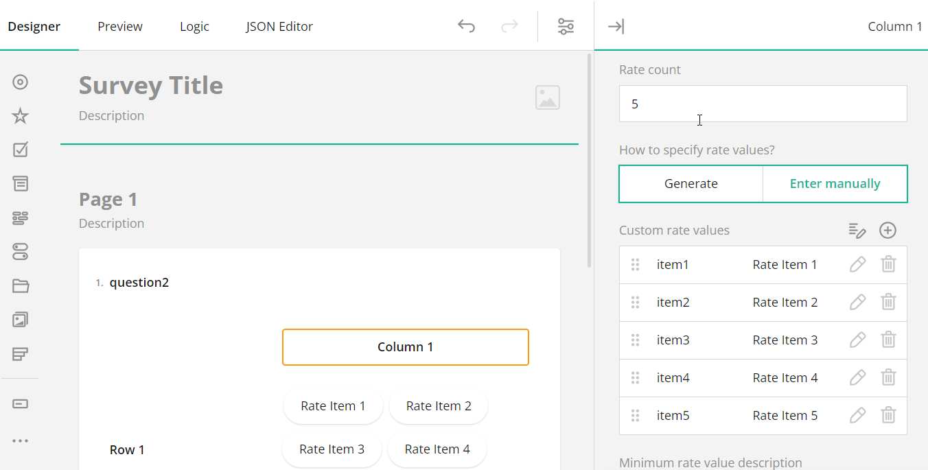 Multi-Select Matrix with a Rating Scale column: Custom rate values aren't enabled by default ...