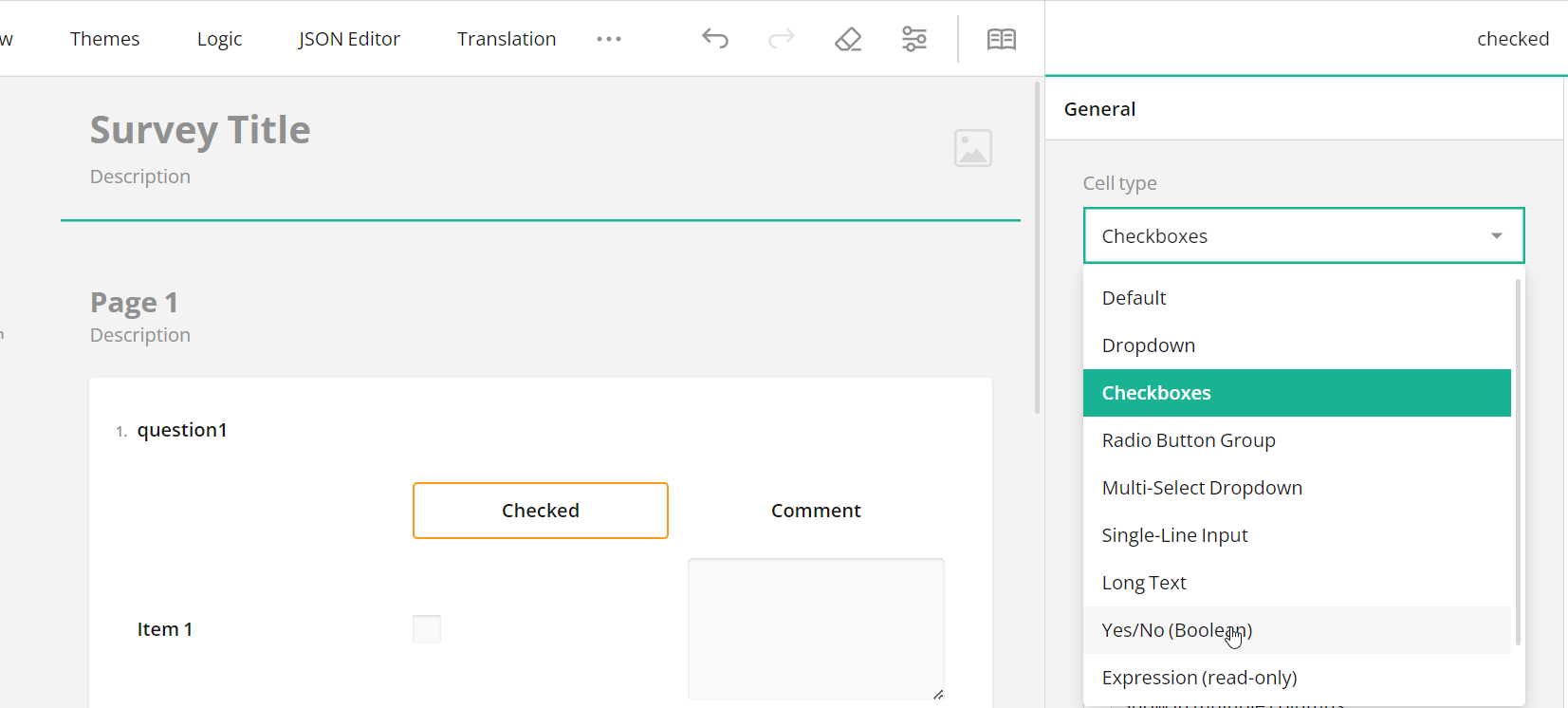 Multi-Select Matrix: An exception is raised when switching the cell question type to Boolean ...