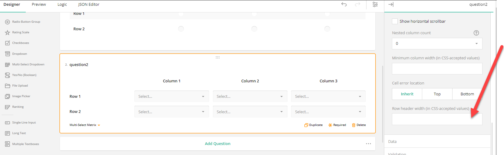 It's impossible to change the default value of the `rowTitleWidth` property for all matrix ...